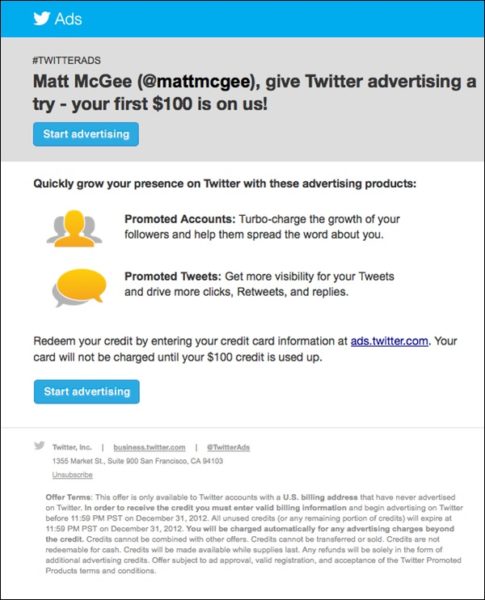 Twitter Offering $100 To Get Users To Advertise