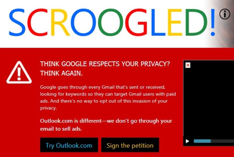 Microsoft Attacks Gmail Over Privacy In Latest "Scroogled" Campaign