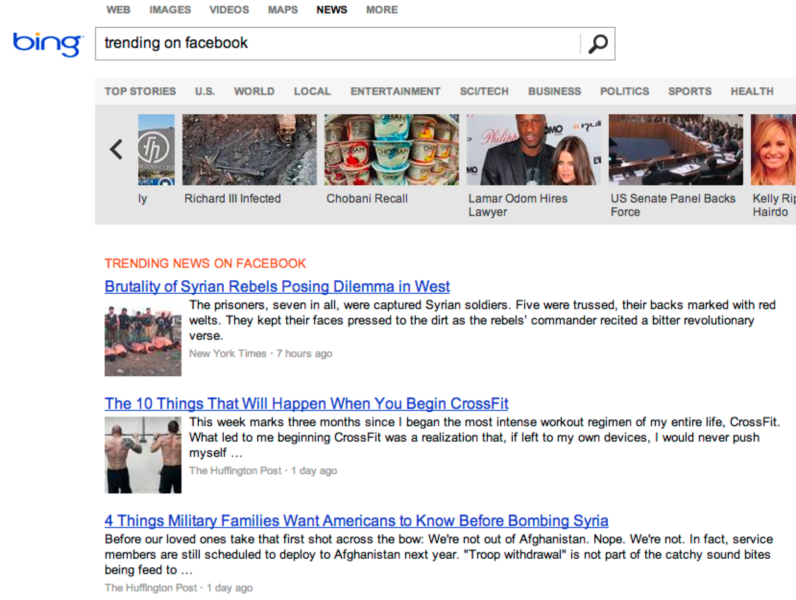 Bing News Now Features Trending Topics From Facebook & Twitter