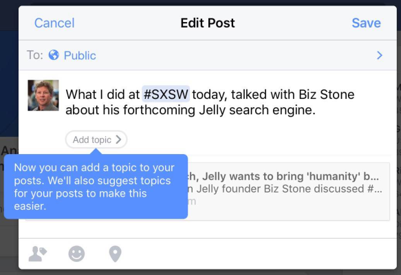 Facebook tests topics, allowing users to converse around specific themes