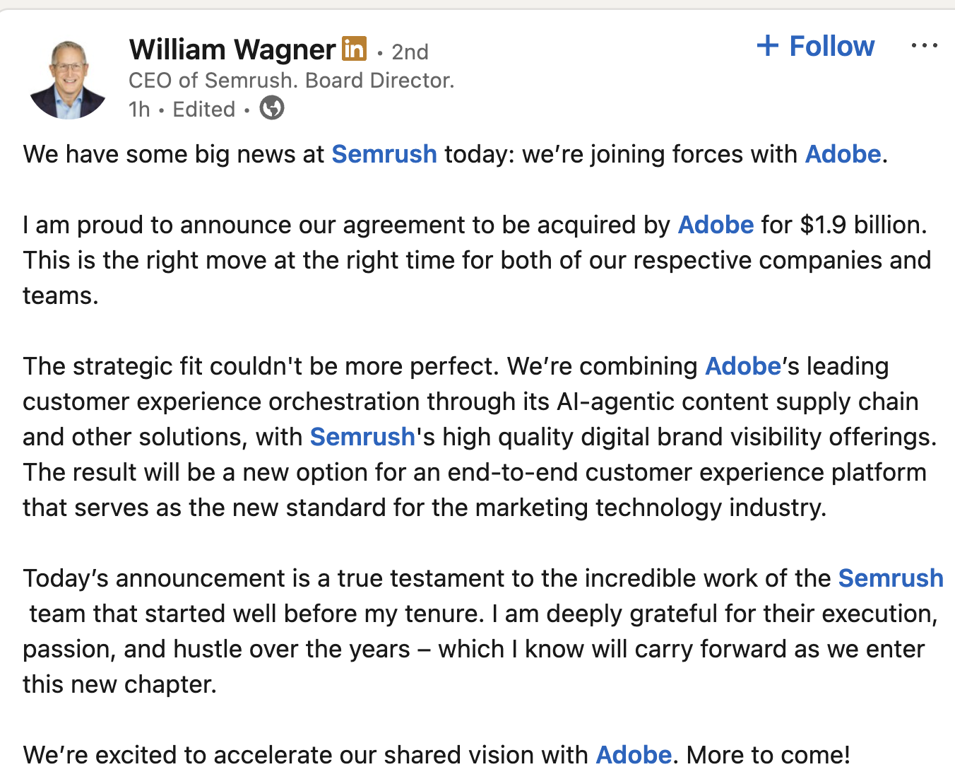 Adobe buys Semrush